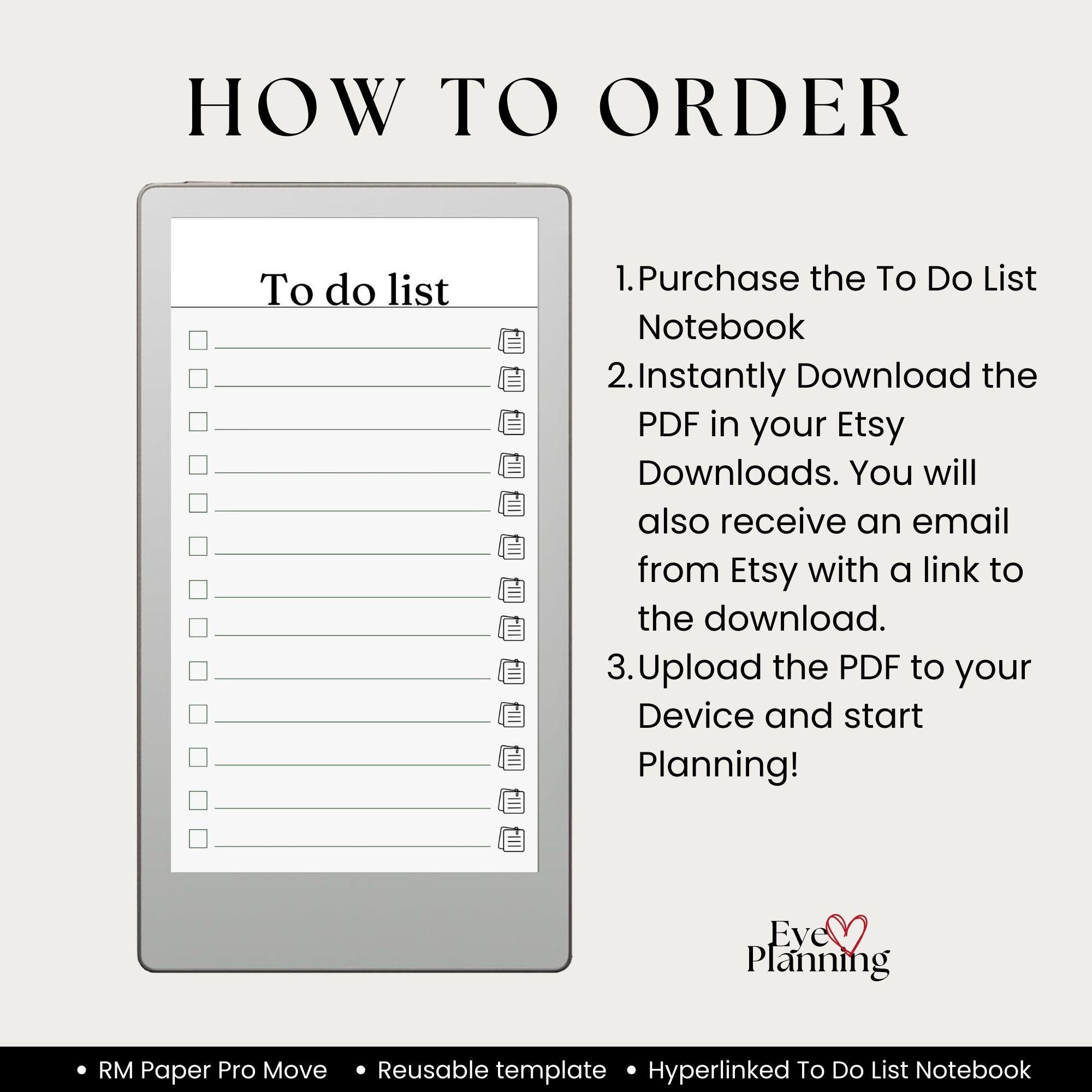 To Do List Notebook Designed for the Remarkable Paper Pro Move ...