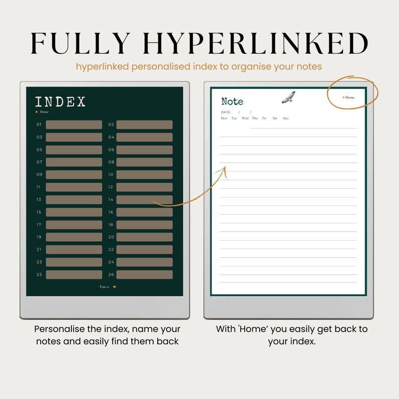Digital Notebook Bundle for Remarkable | Customizable Hyperlinked Index ...