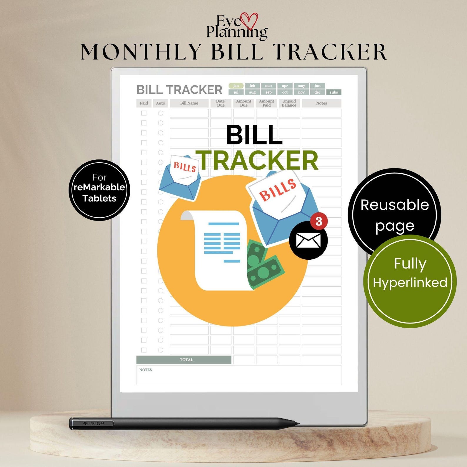 Monthly Bill Tracker for Remarkable Paper Pro | Subscription + Bill ...