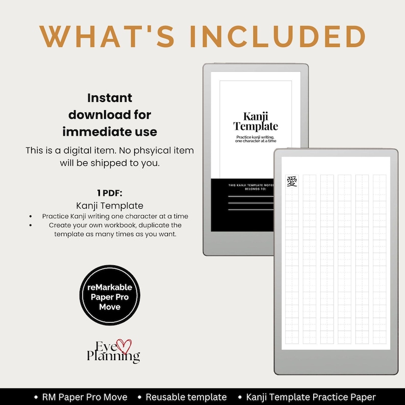 Kanji Template for Remarkable Paper Pro Move | Japanese Writing ...