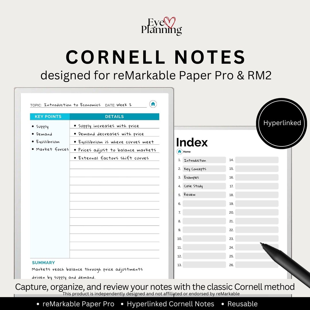 Cornell Notes for Remarkable Paper Pro | Cornell Note Taking Template ...