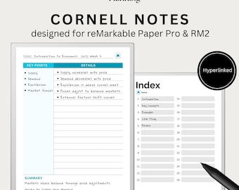 Cornell Notes for Remarkable Paper Pro | Cornell Note Taking Template ...