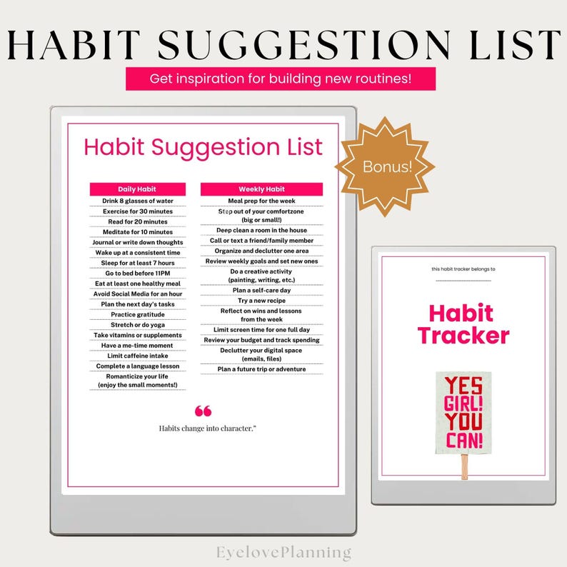 Undated Weekly Habit Tracker for Remarkable With Custom Hyperlinked ...