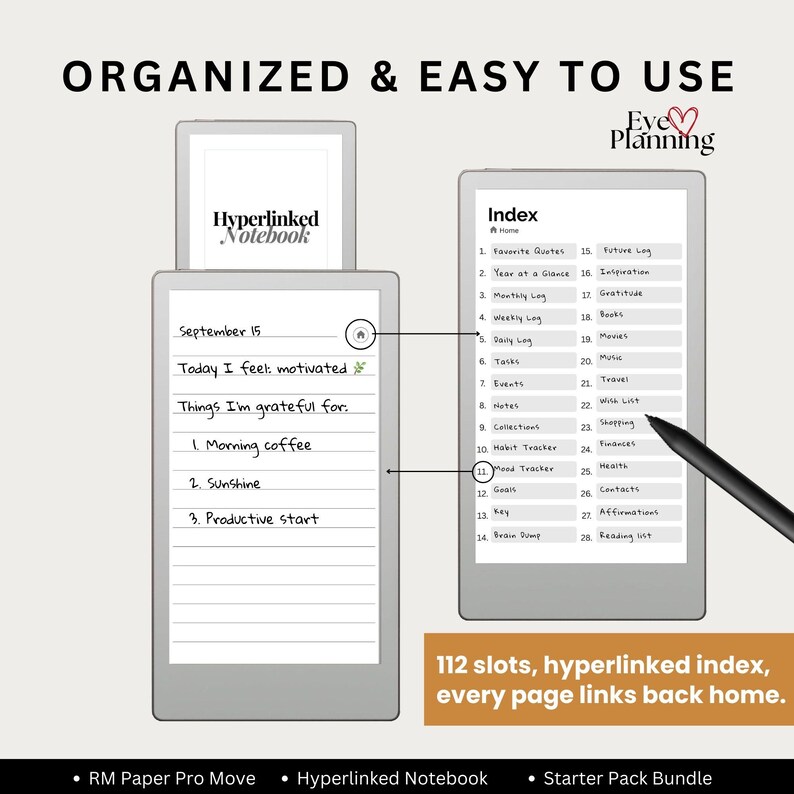 Starter Pack for Remarkable Paper Pro Move | Hyperlinked Notebook, to ...