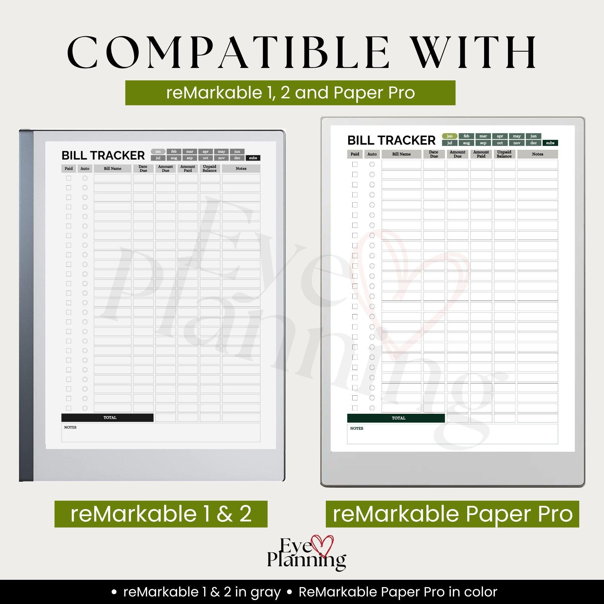 Monthly Bill Tracker for Remarkable Paper Pro | Subscription + Bill ...