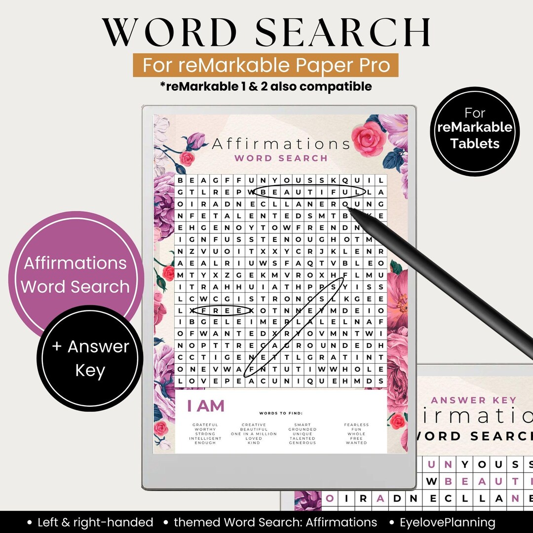 Affirmations Word Search for Remarkable Tablets, Digital Word Puzzle ...