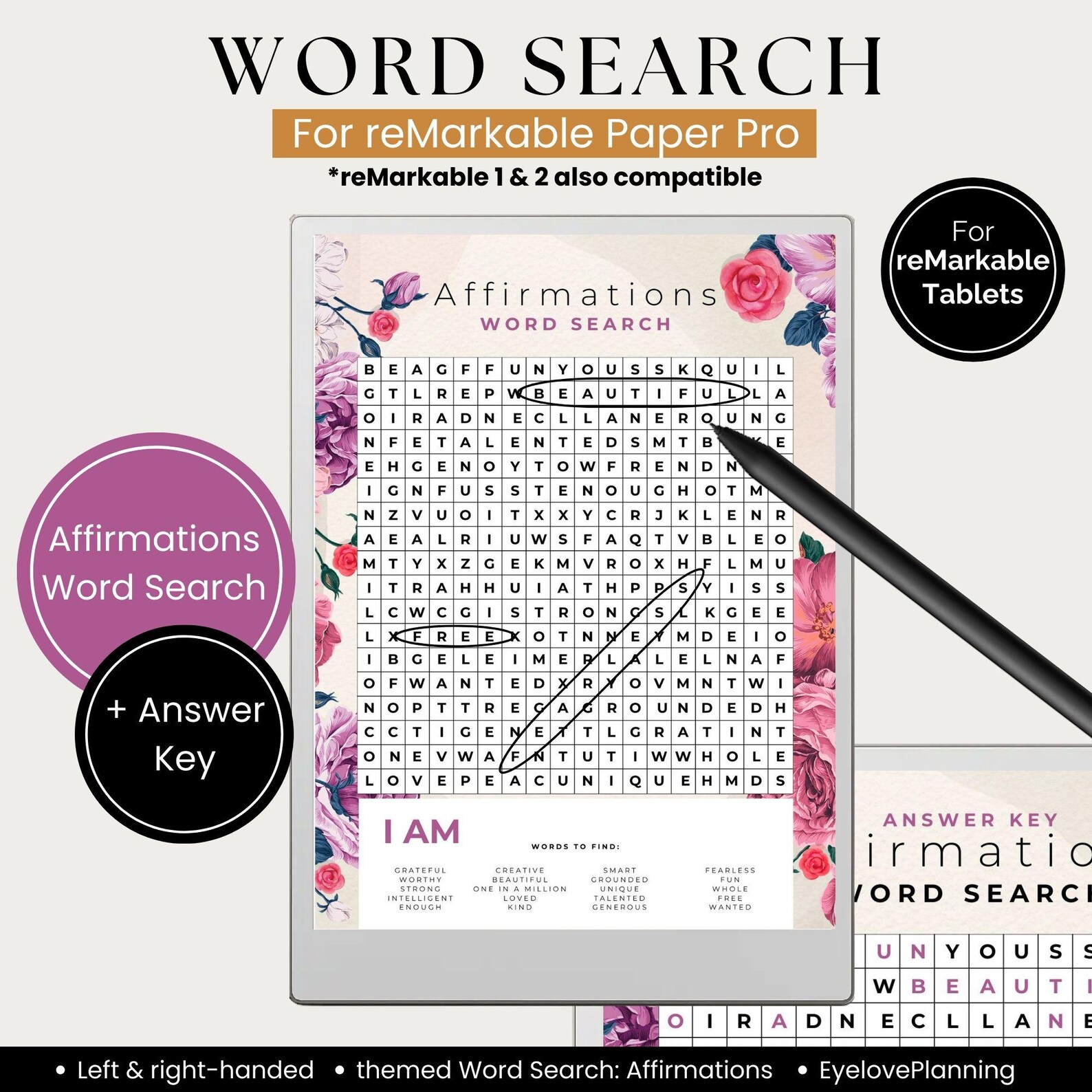 Affirmations Word Search for Remarkable Tablets, Digital Word Puzzle ...