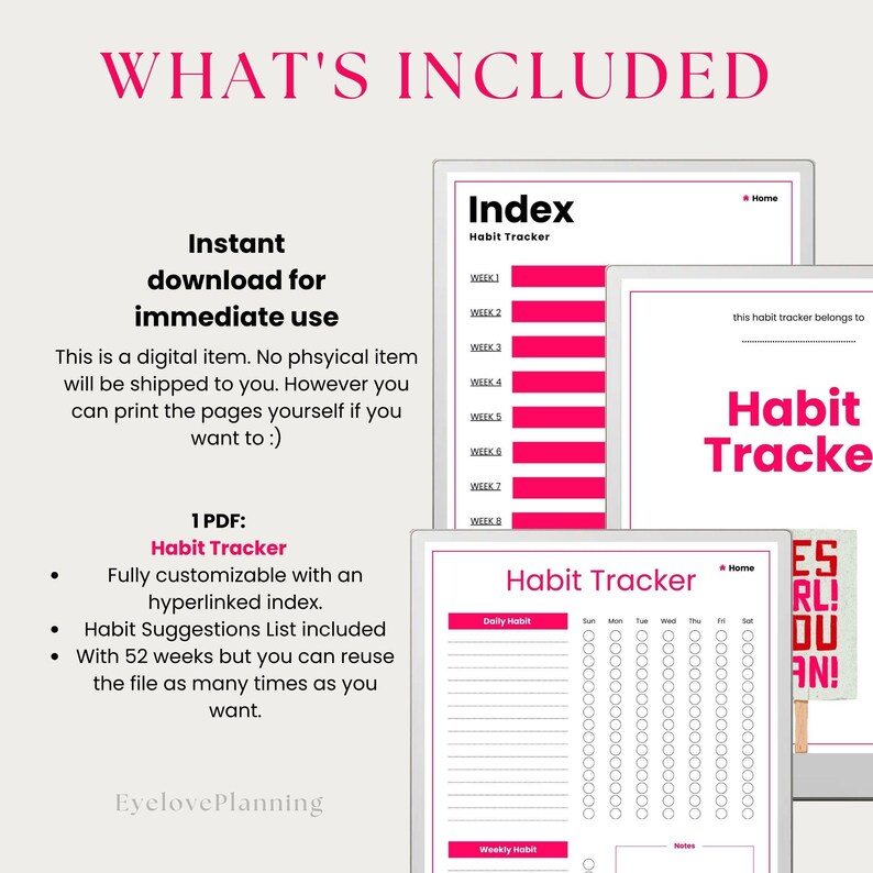 Undated Weekly Habit Tracker for Remarkable With Custom Hyperlinked ...