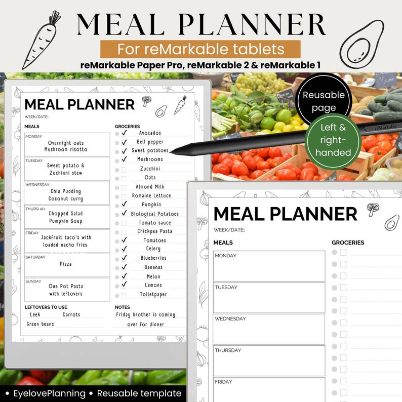 Weekly Meal Planner With Grocery List | 7 Day Menu Plan | Reusable ...