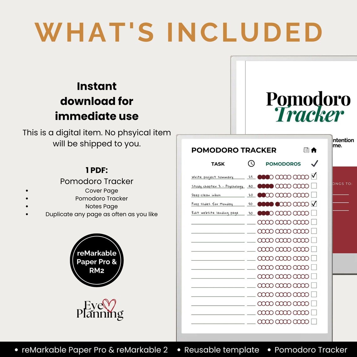 Pomodoro Tracker for Remarkable Paper Pro | Productivity Timer, Focus ...