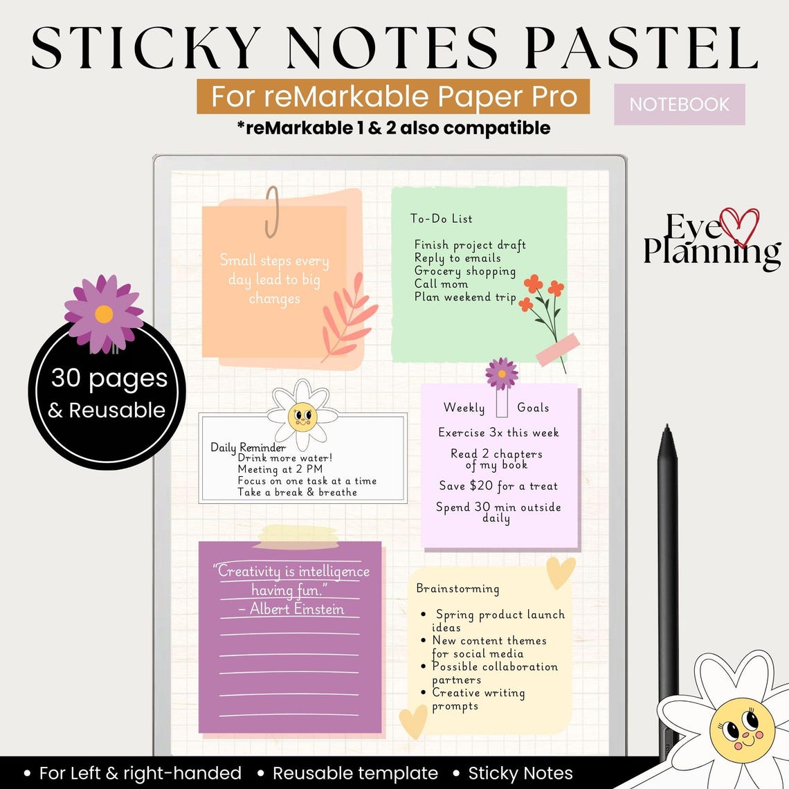 Pastel Sticky Notes for Remarkable Paper Pro, Remarkable 2 & 1 ...