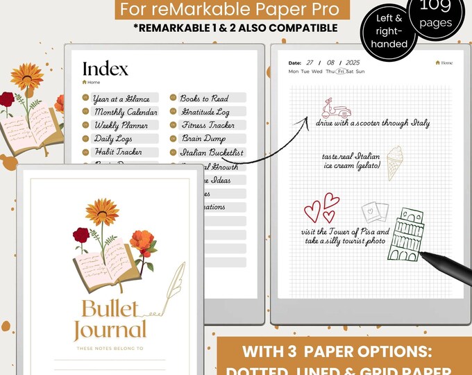Digital Bullet Journal for Remarkable Paper Pro | 3 Paper Options ...