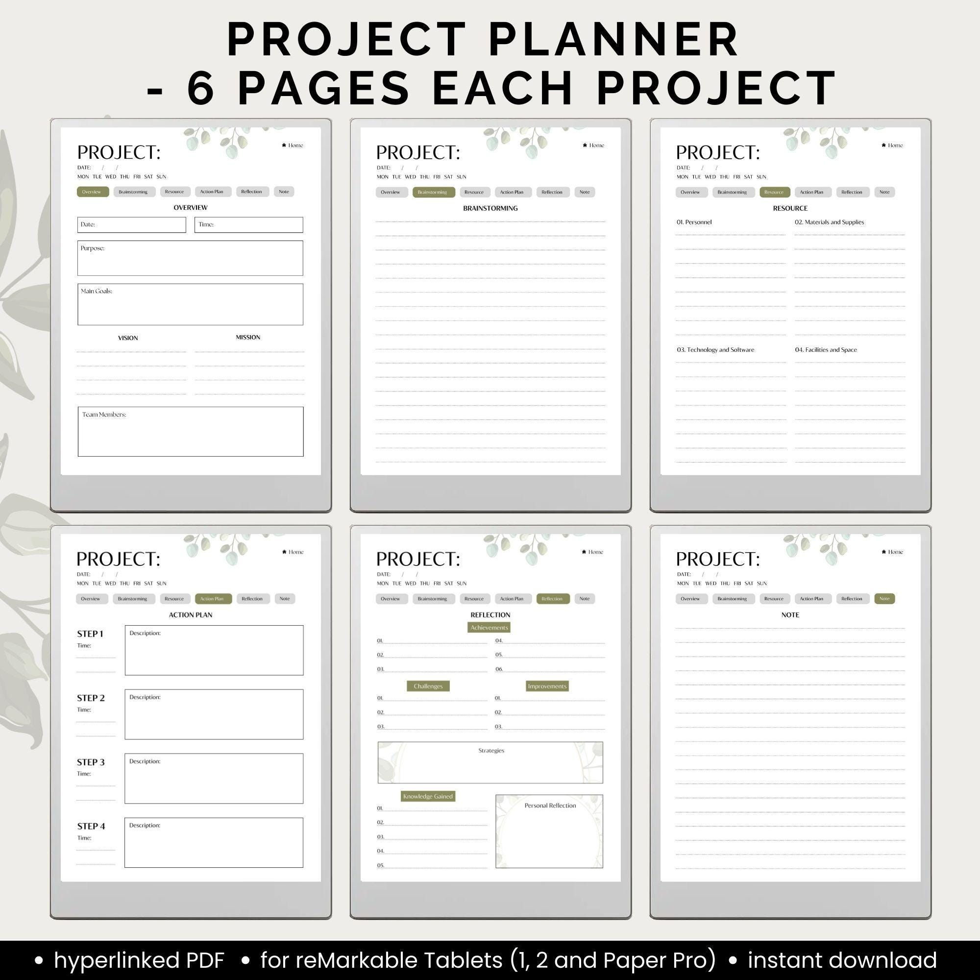 Digital Project Planner for Remarkable Paper Pro | Organize, Brainstorm ...