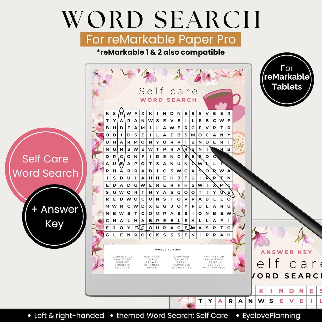 Self Care Word Search for Remarkable Tablets, Digital Word Puzzle With ...