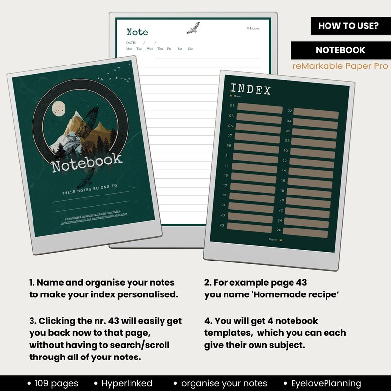 Digital Notebook Bundle for Remarkable | Customizable Hyperlinked Index ...