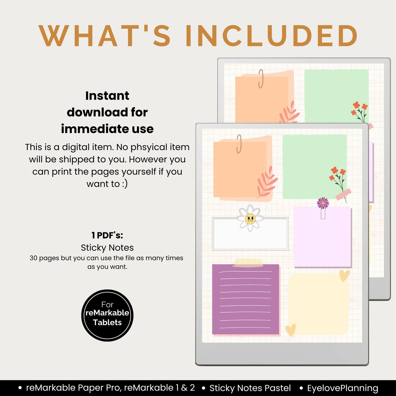 Pastel Sticky Notes for Remarkable Paper Pro, Remarkable 2 & 1 ...