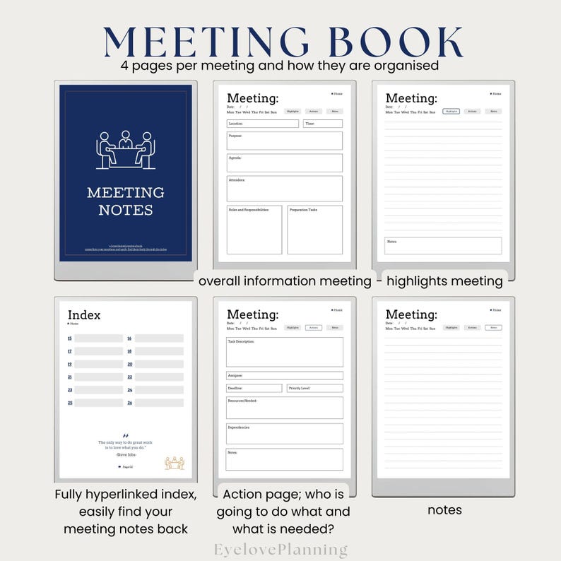 Meeting Notes Template for Paper Pro and Remarkable 2 | Hyperlinked ...