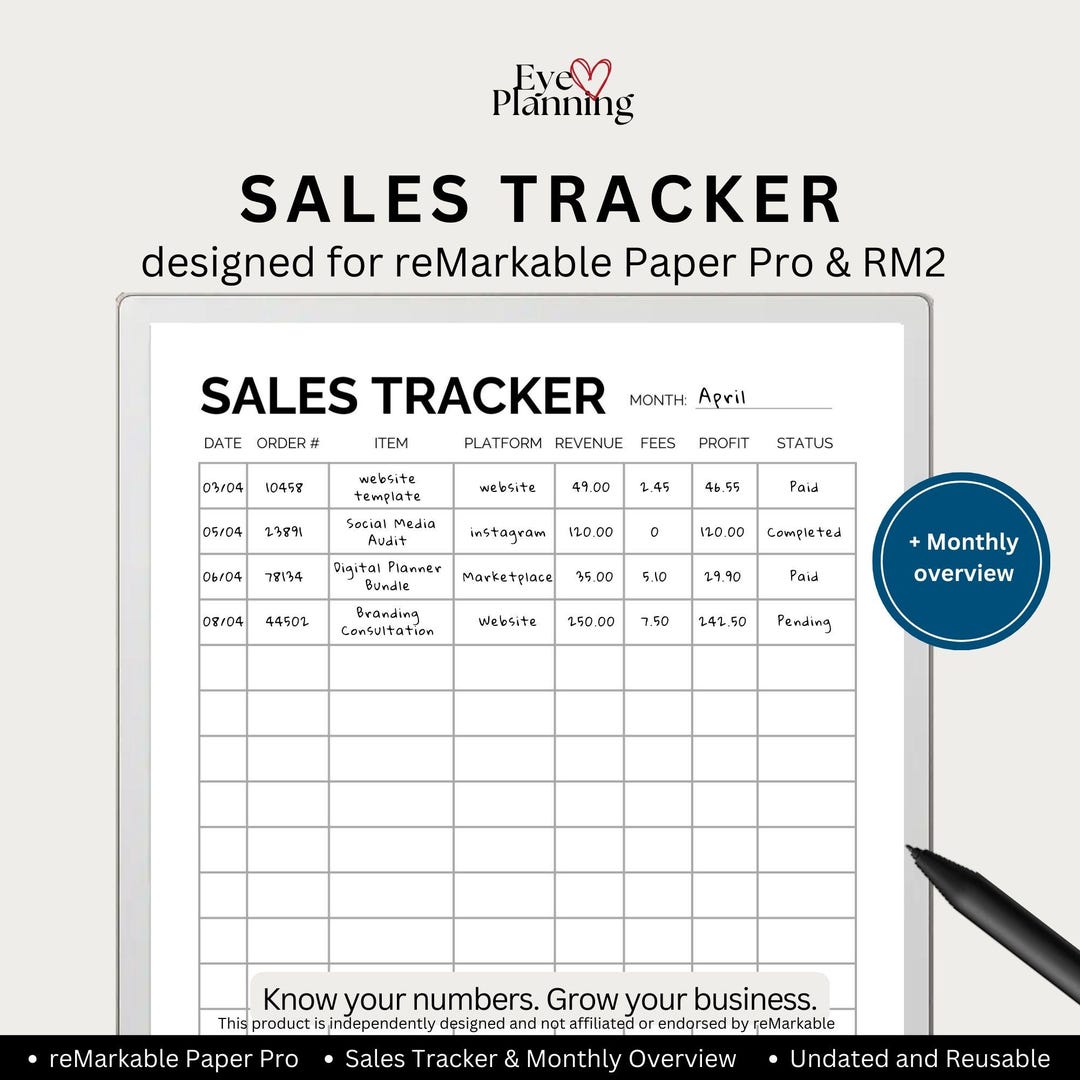 Sales Tracker & Monthly Overview for Remarkable Paper Pro | Small ...