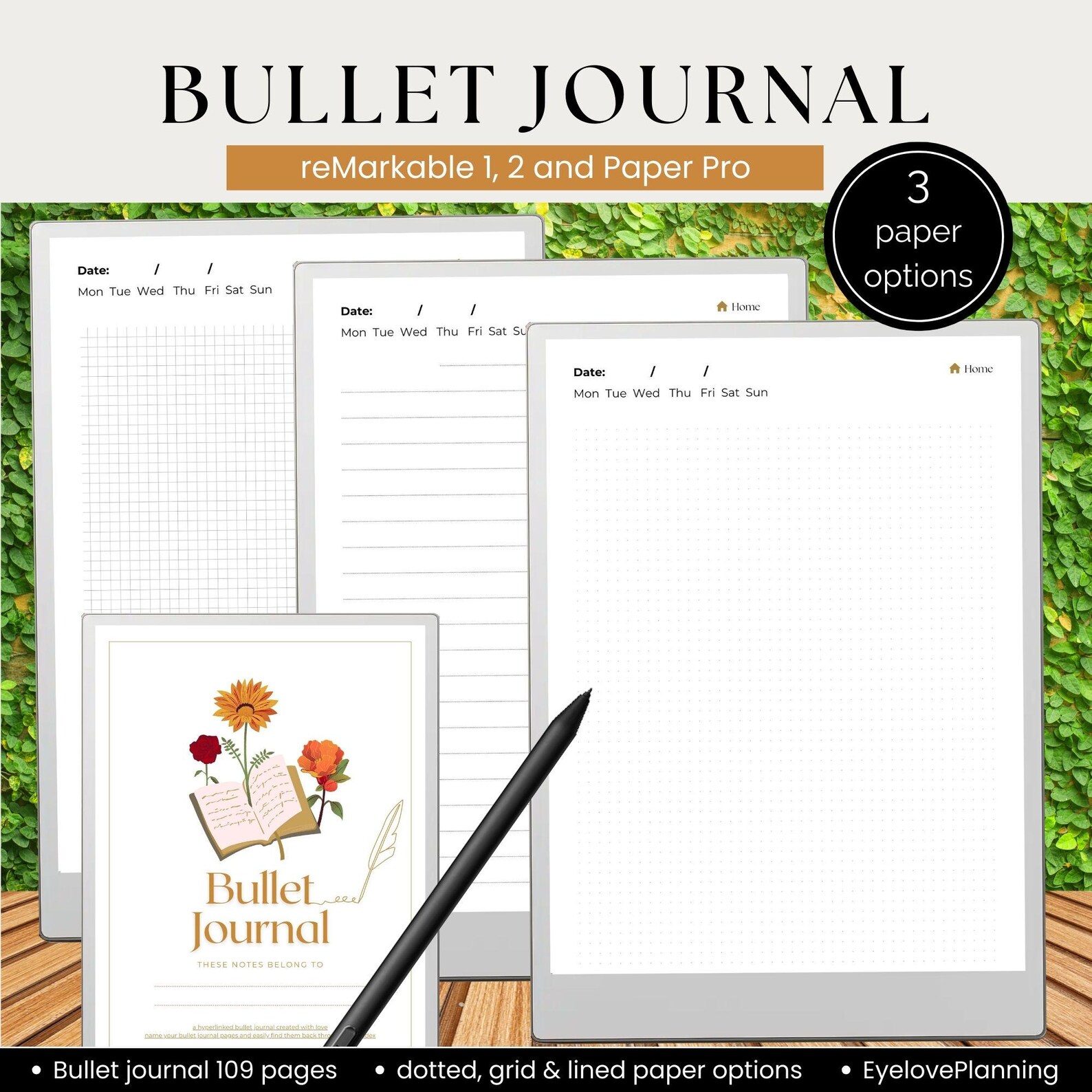 Digital Bullet Journal for Remarkable Paper Pro | 3 Paper Options ...