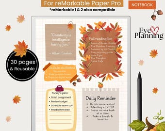 Fall Sticky Notes Template for Remarkable Paper Pro, Remarkable 2, Cute ...