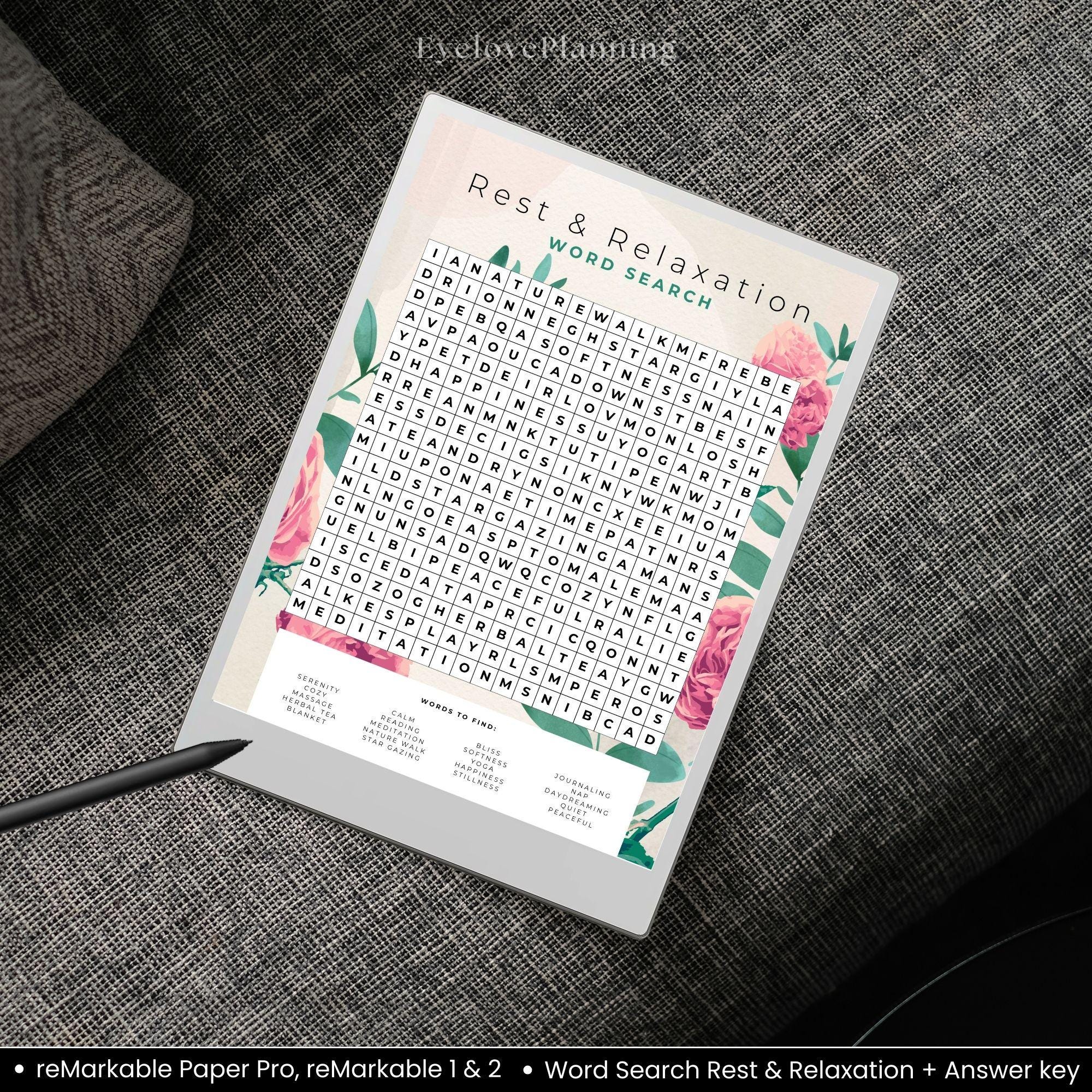 Rest & Relaxation Word Search for Remarkable Tablets, Digital Word ...