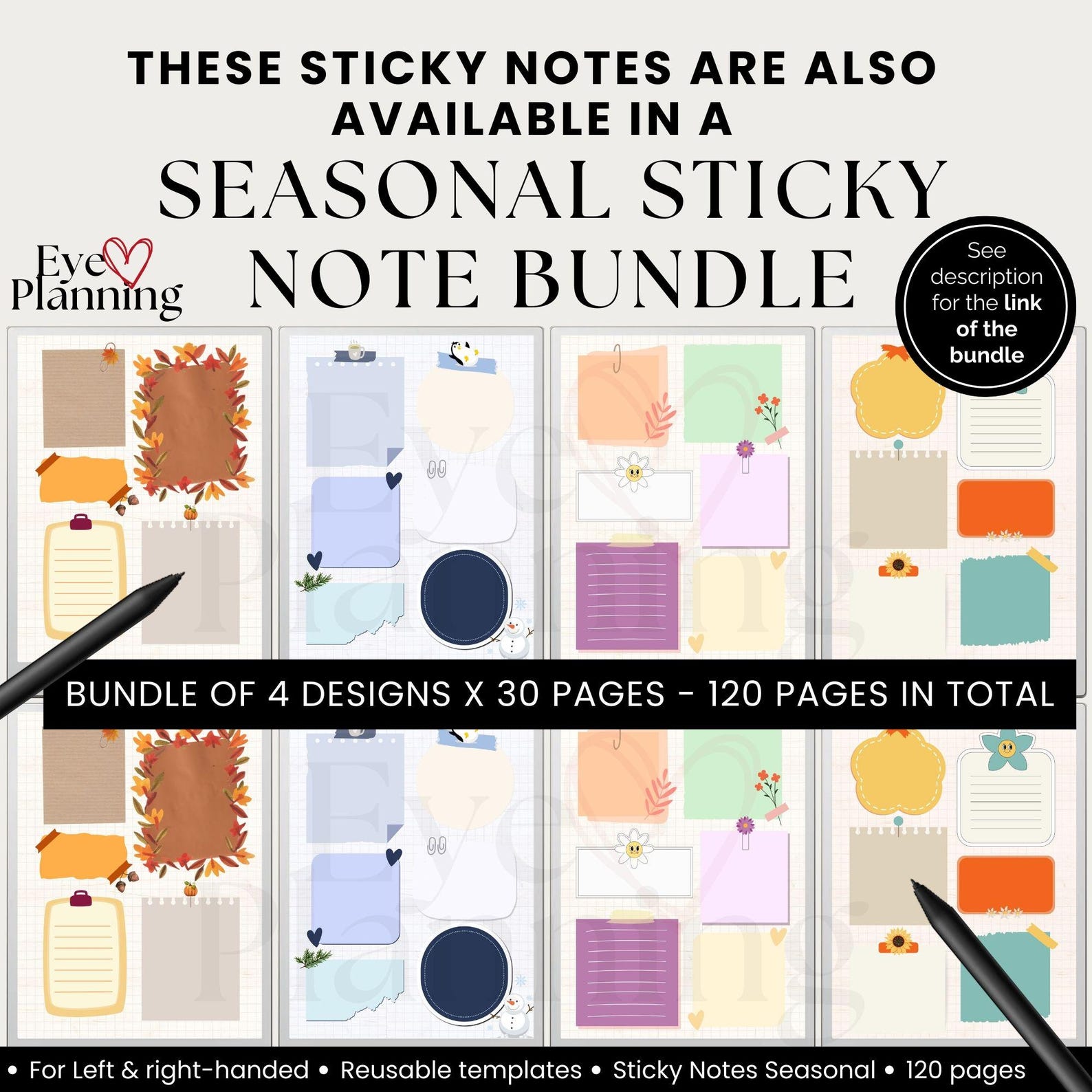 Fall Sticky Notes Template for Remarkable Paper Pro, Remarkable 2, Cute ...