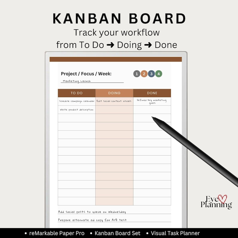 Hyperlinked Kanban Board for Remarkable Paper Pro | Visual Task Board ...