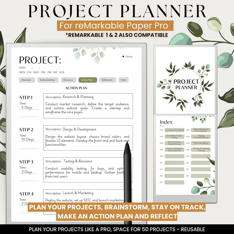 Digital Project Planner for Remarkable Paper Pro | Organize, Brainstorm ...