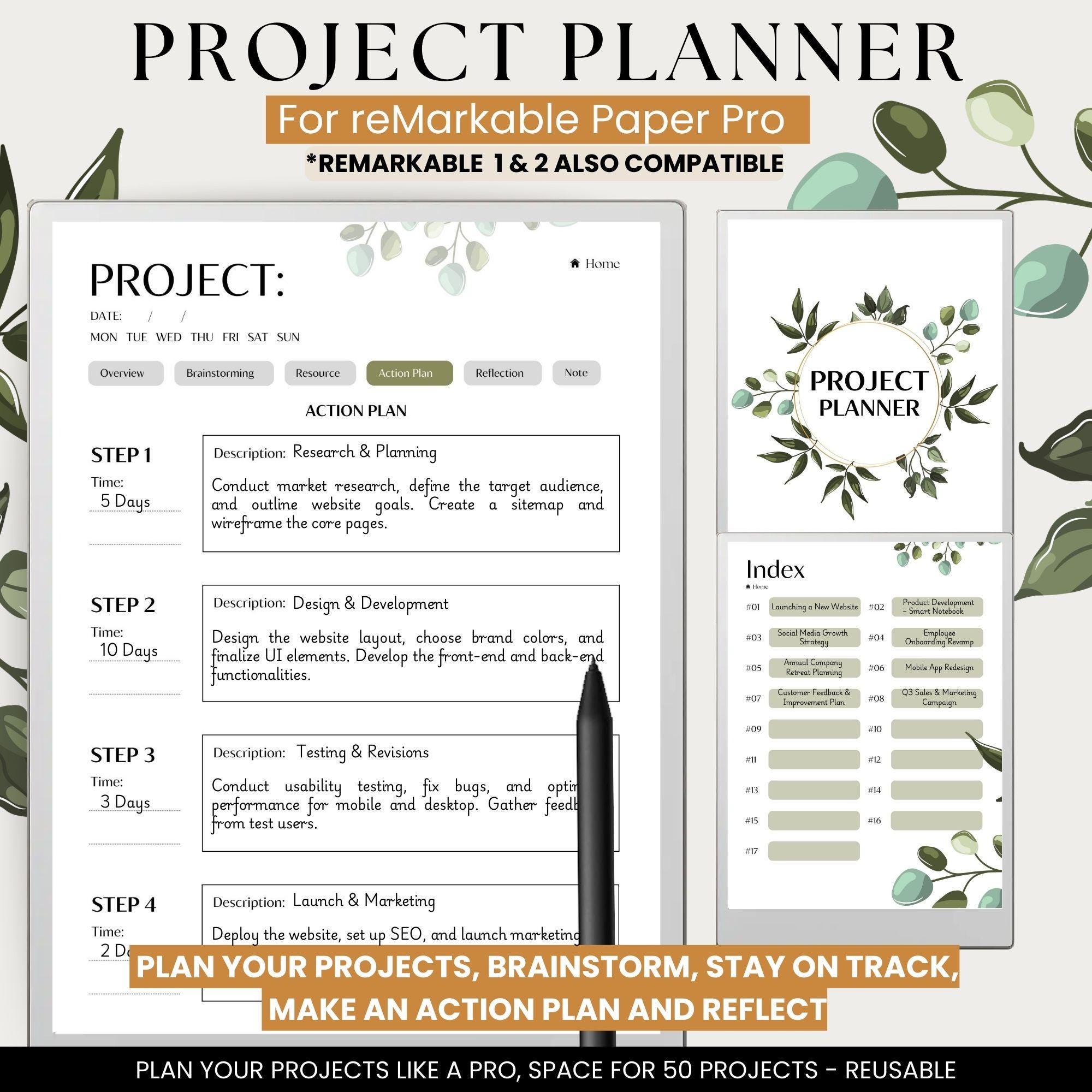 Digital Project Planner for Remarkable Paper Pro | Organize, Brainstorm ...