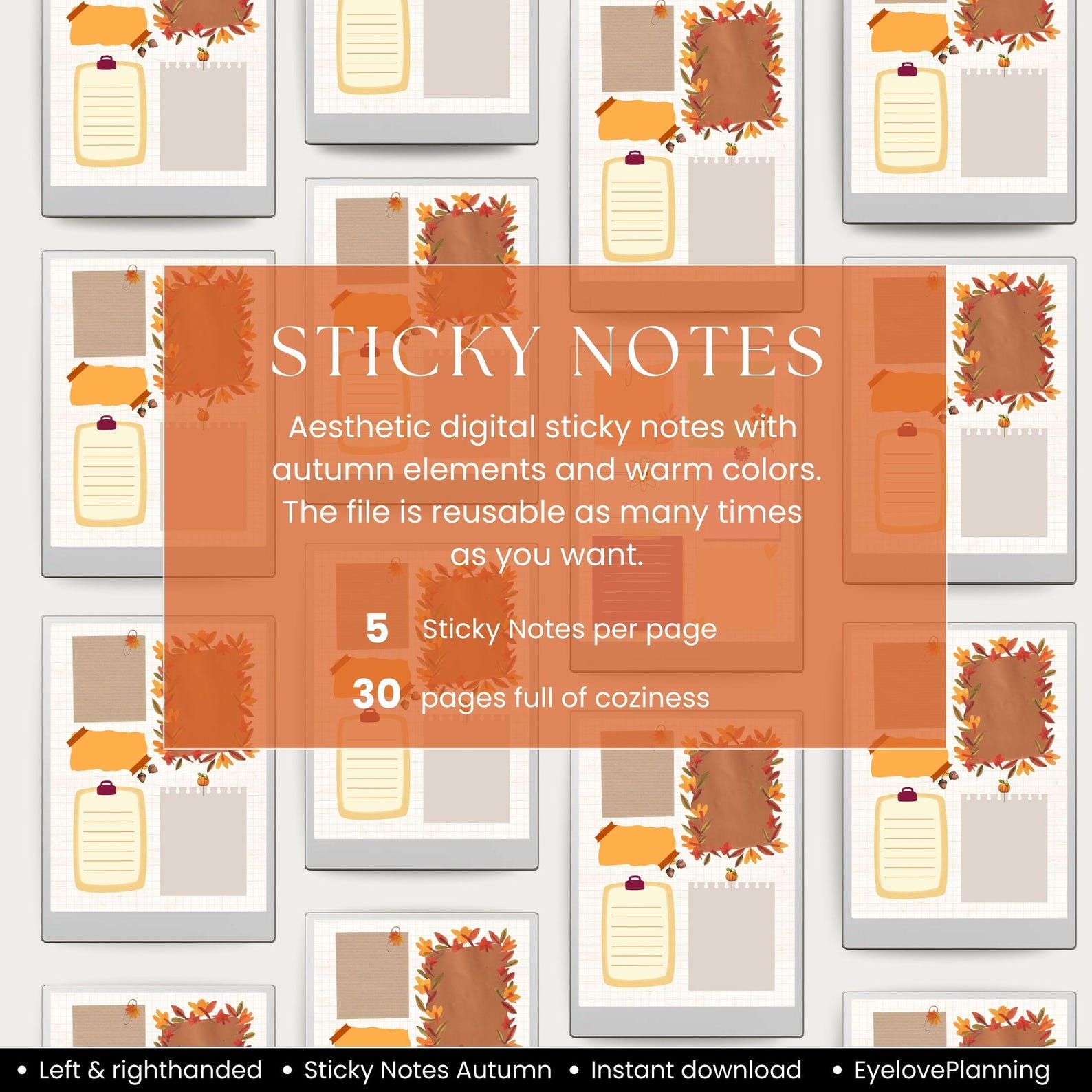 Fall Sticky Notes Template for Remarkable Paper Pro, Remarkable 2, Cute ...