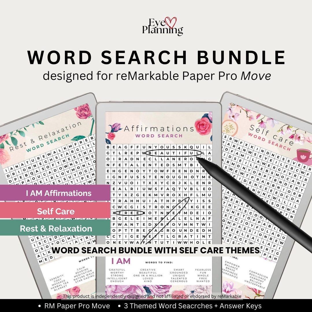 Mindful Word Search Bundle for Remarkable Paper Pro Move — 3 Relaxing ...