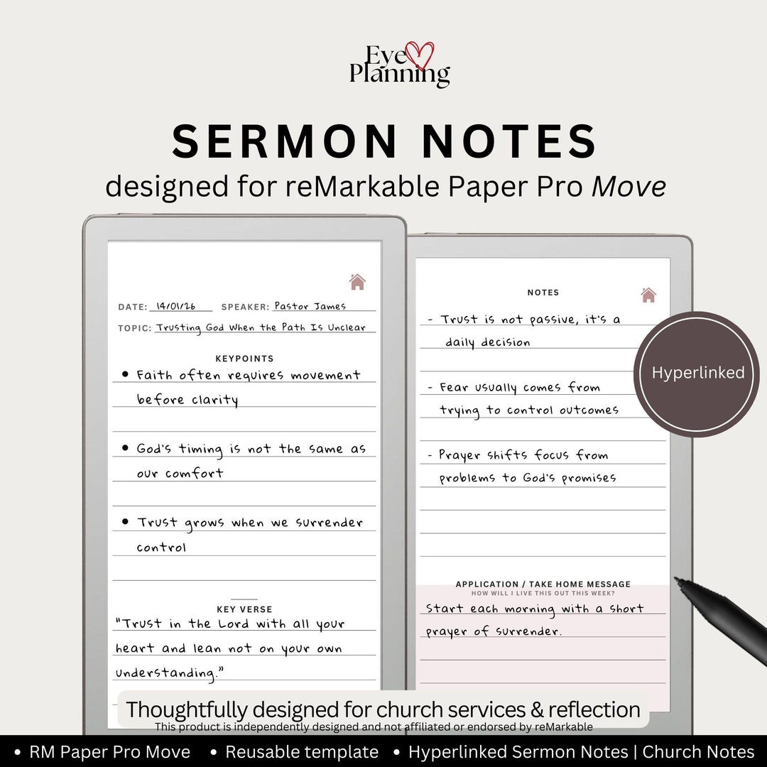 Sermon Notes for Remarkable Paper Pro Move | Christian Planner & Bible ...