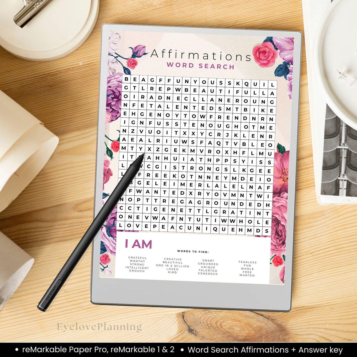 Affirmations Word Search for Remarkable Tablets, Digital Word Puzzle ...
