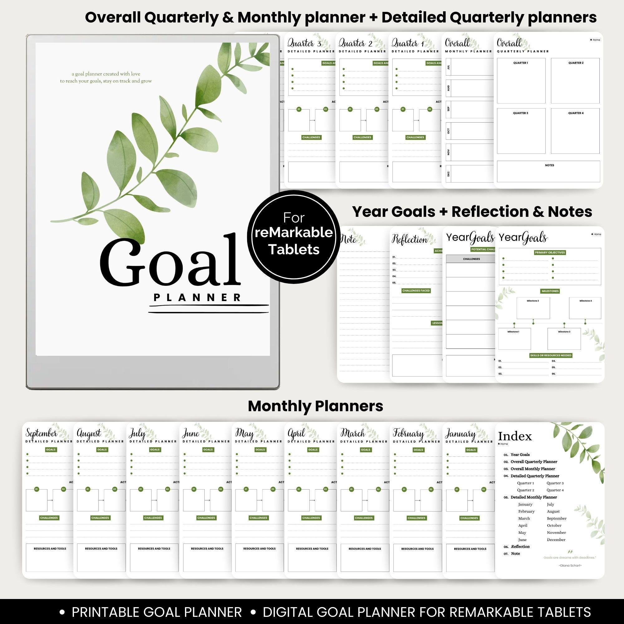 Goal Planner for Remarkable Paper Pro | Quarterly and Monthly Goal ...