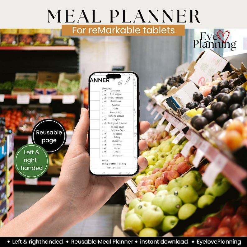 Weekly Meal Planner With Grocery List | 7 Day Menu Plan | Reusable ...