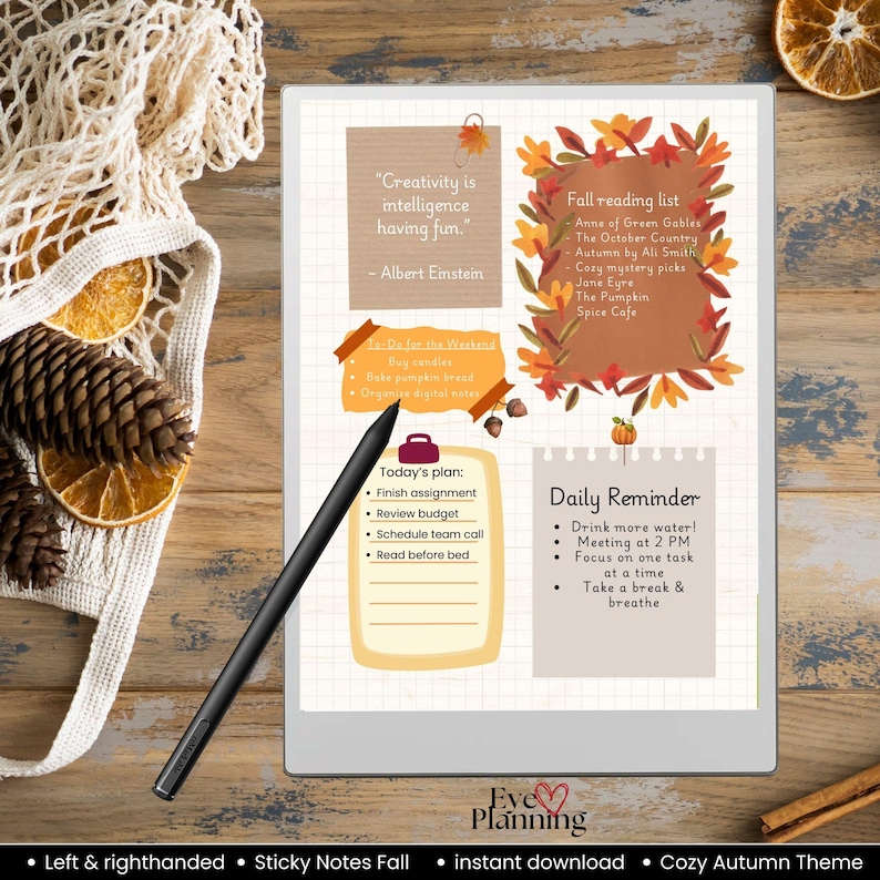 Fall Sticky Notes Template for Remarkable Paper Pro, Remarkable 2, Cute ...