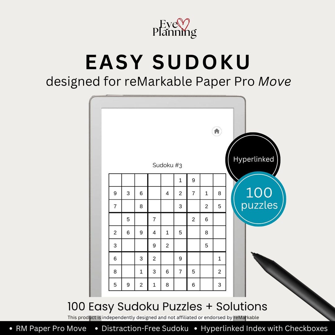 Sudoku fácil para reMarkable Paper Pro Move / 100 rompecabezas de ...