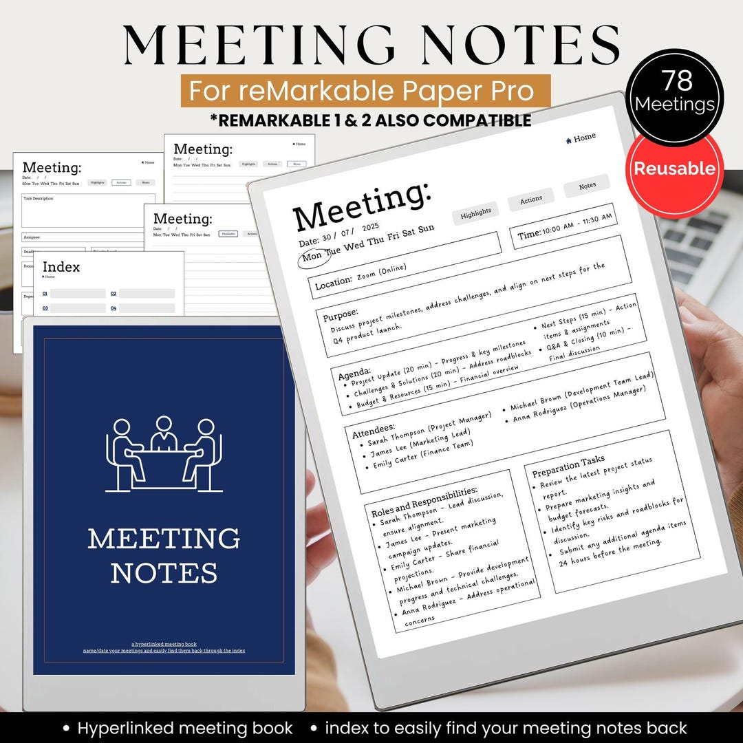 Meeting Notes Template for Paper Pro and Remarkable 2 | Hyperlinked ...