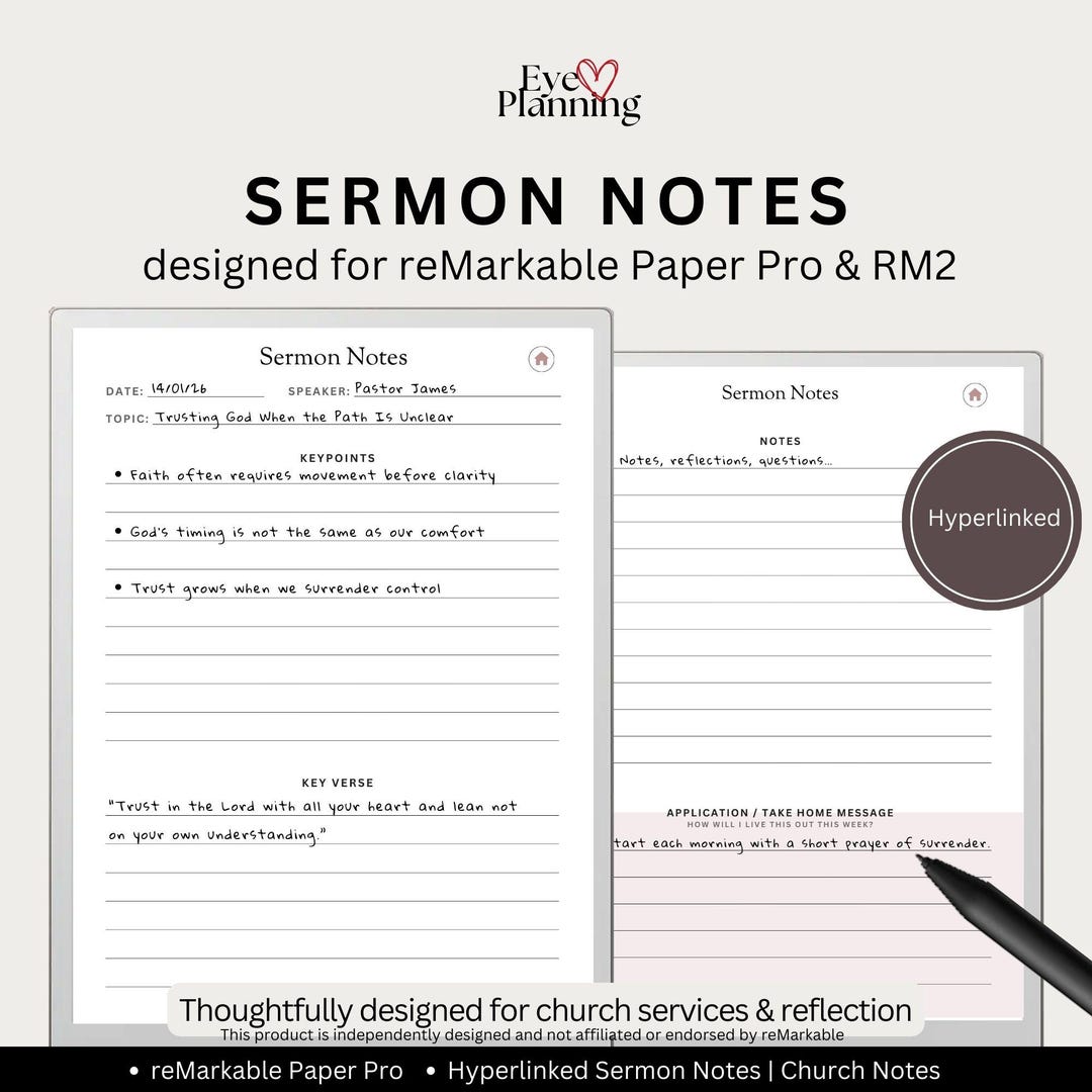 Sermon Notes for Remarkable Paper Pro | Hyperlinked Sermon Notebook ...