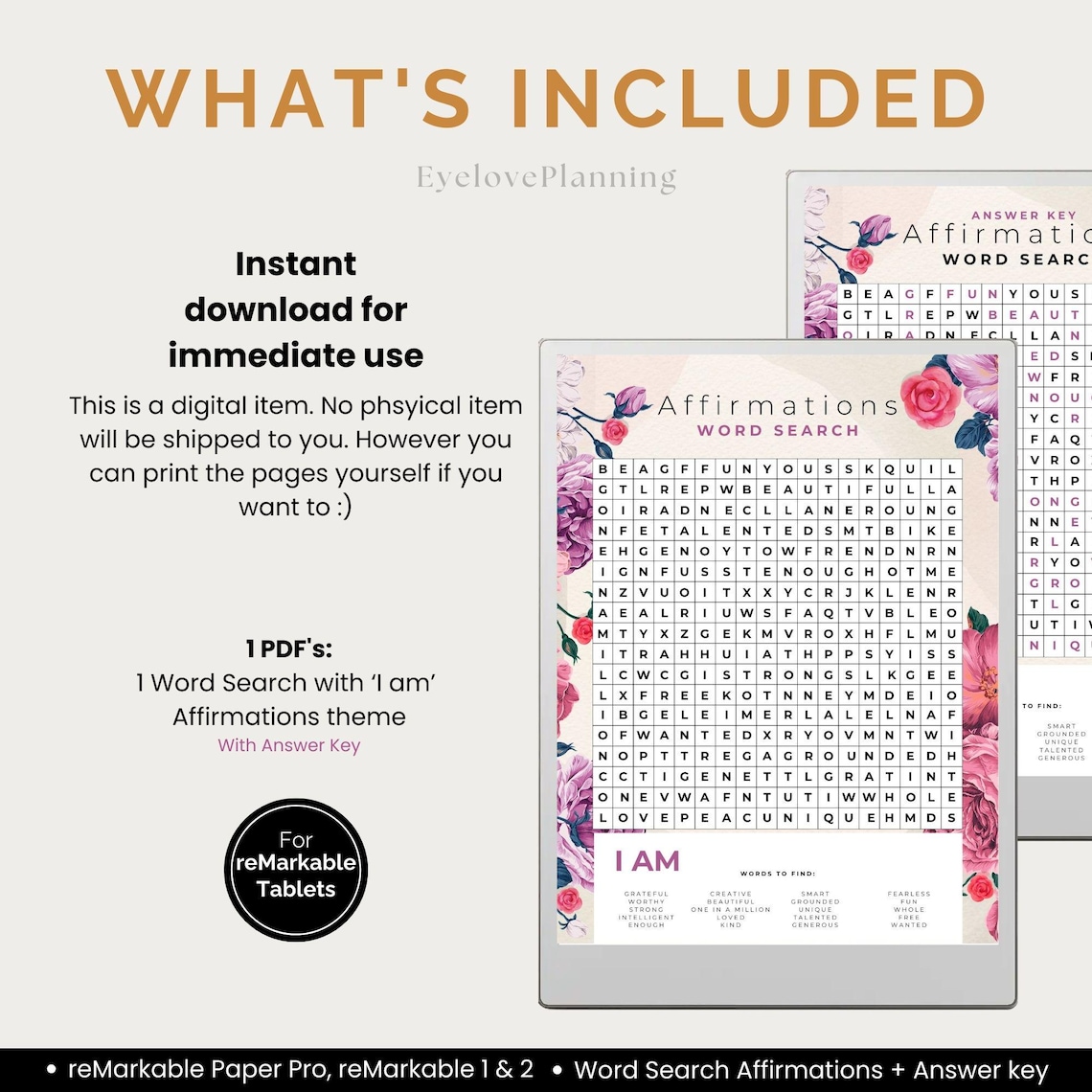 Affirmations Word Search for Remarkable Tablets, Digital Word Puzzle ...