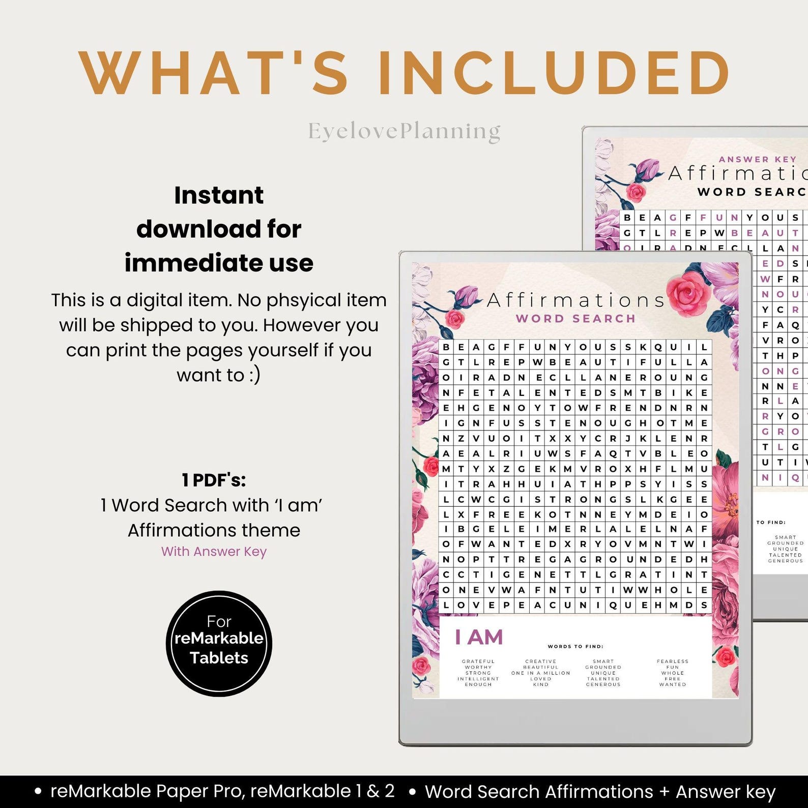 Affirmations Word Search for Remarkable Tablets, Digital Word Puzzle ...