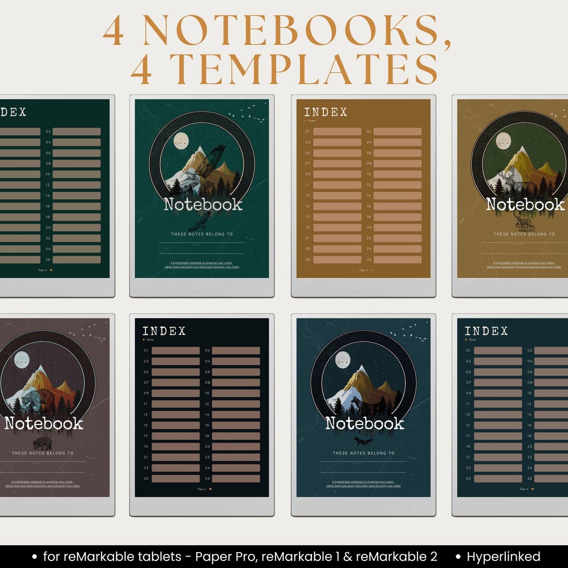 Digital Notebook Bundle for Remarkable | Customizable Hyperlinked Index ...