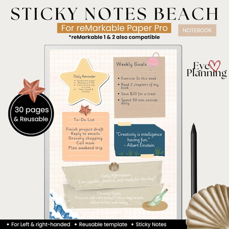 Aesthetic Sticky Note Template for Remarkable Paper Pro + Remarkable 2 ...