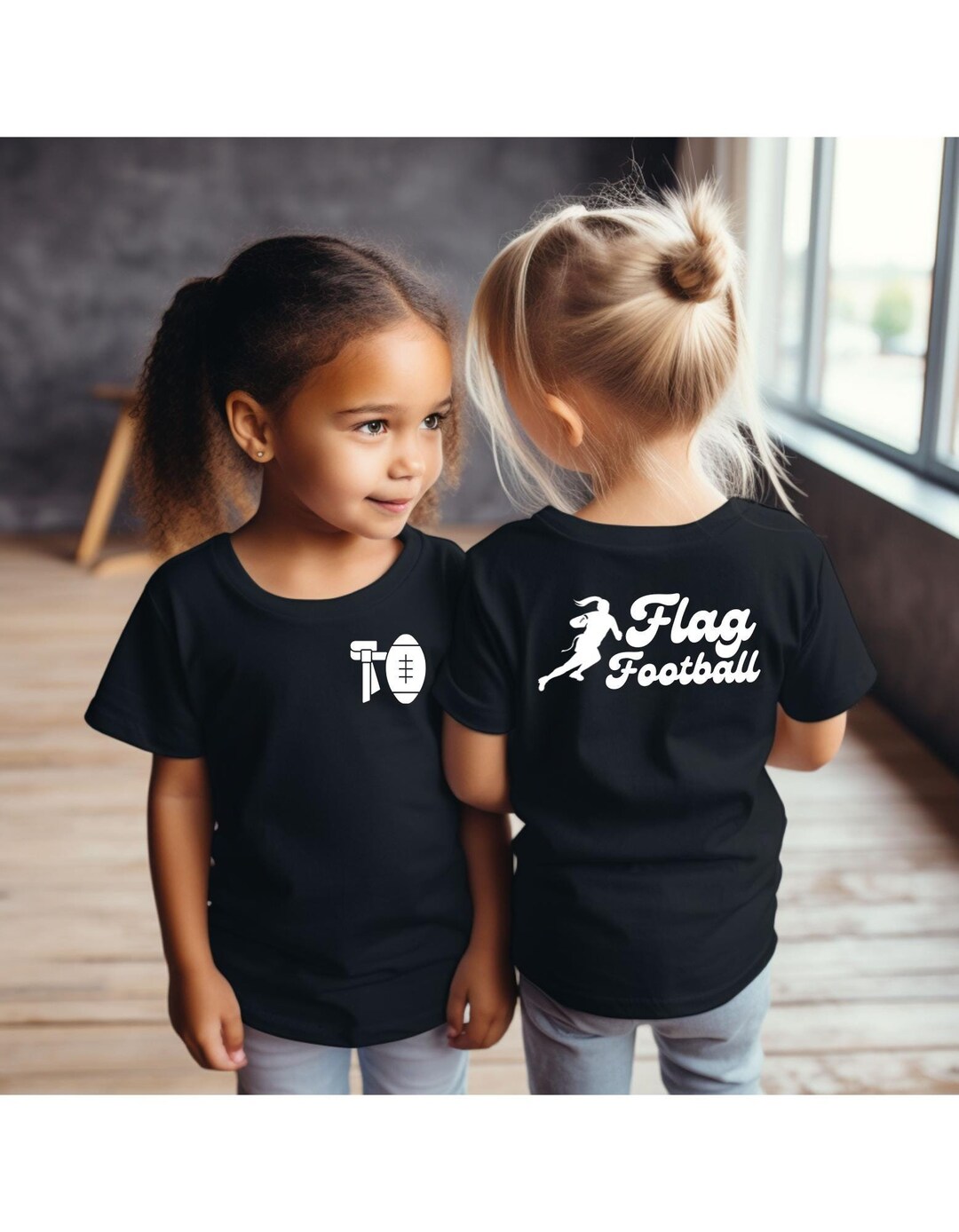 Girls Flag Football Shirt | Retro Font Back Design | Youth Unisex Tee ...