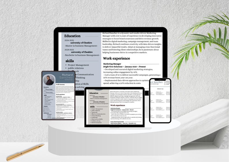 Professional Modern Resume With Photo | Editable CV for Canva ...