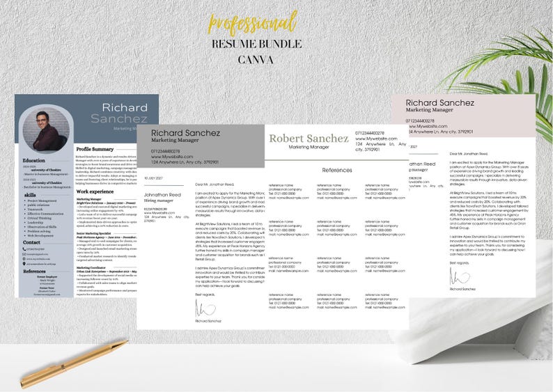 Professional Modern Resume With Photo | Editable CV for Canva ...