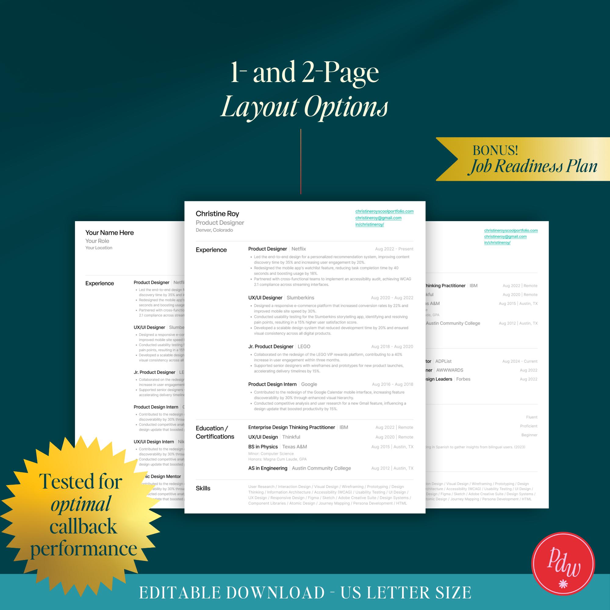 Editable Ats-friendly Resume Template | 1- and 2-page Options ...