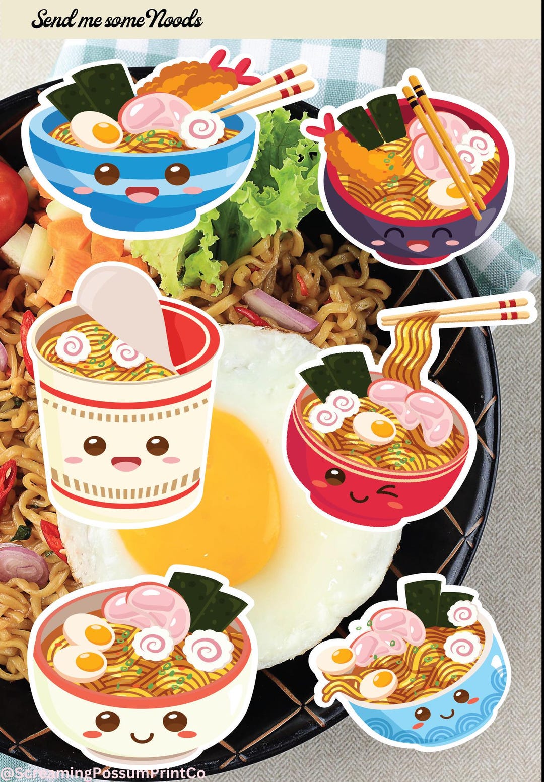Send Me Some Noods Kawaii Sticker Sheet Cute Ramen Bowl Stickers for ...