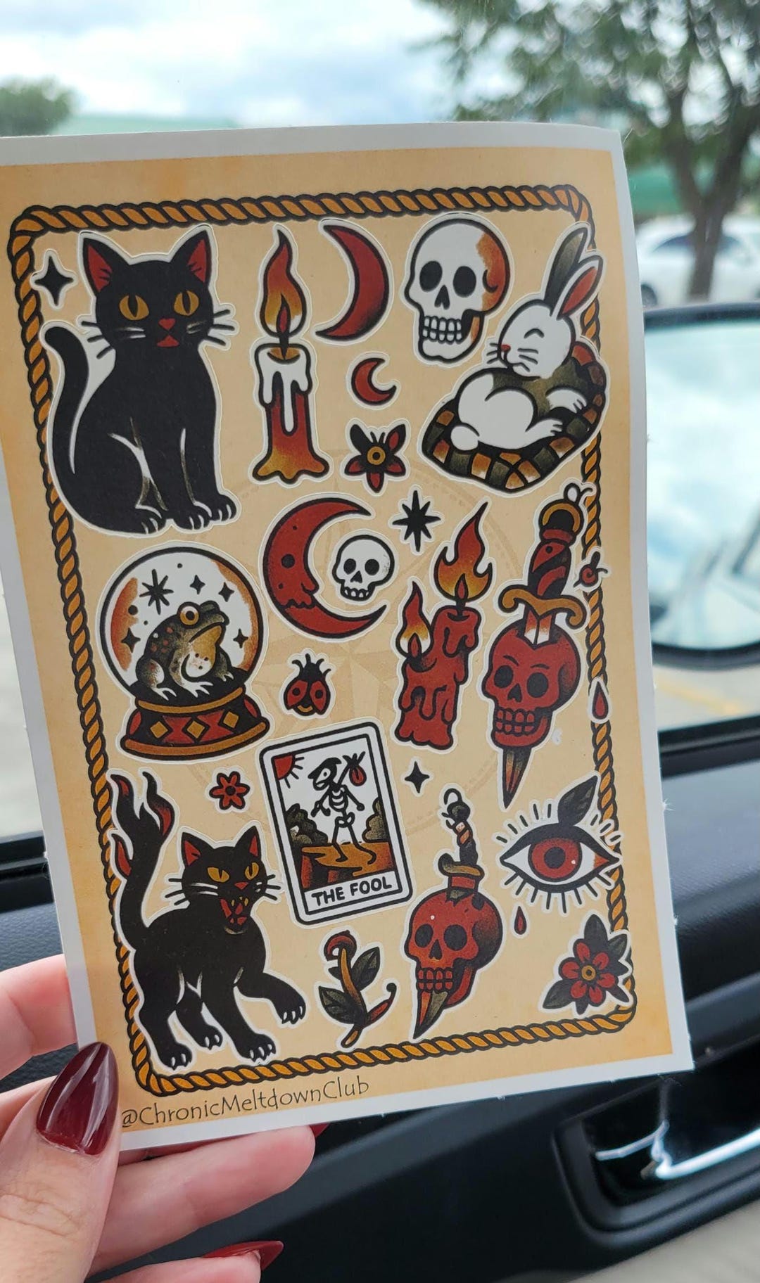 Witchy Tattoo Flash Sticker Sheet: Occult Cats, Skulls, Tarot - Etsy
