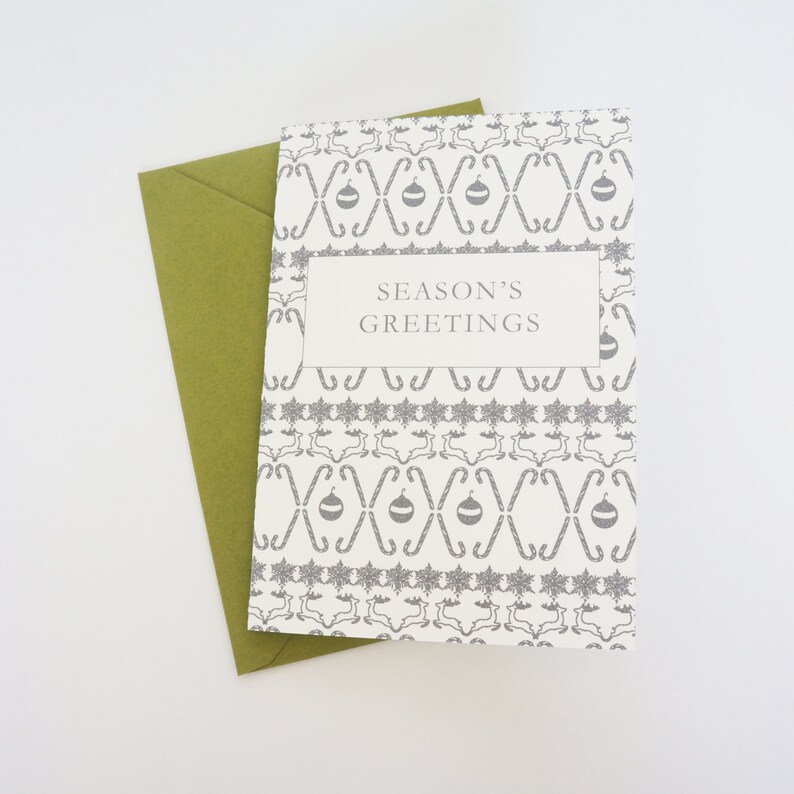 Seasons Greeting Patterned Christmas Holiday Card Neutral Classic - Etsy